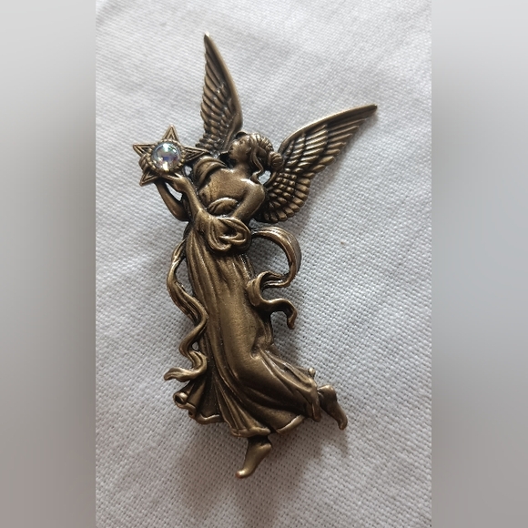 Jewelry | Bronze Angel Brooch With Star Gem | Poshmark